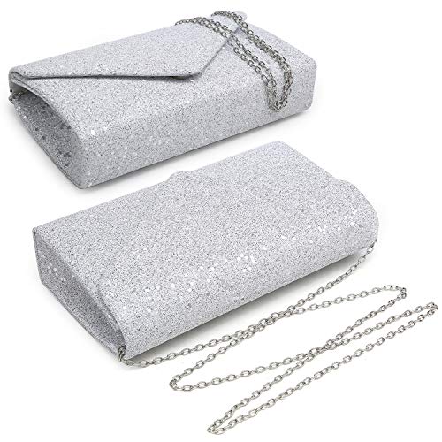 Dasein Women Glistening Evening Clutch Bags Formal Party Clutches Wedding Purses Cocktail Prom Clutches White Silver Hardware