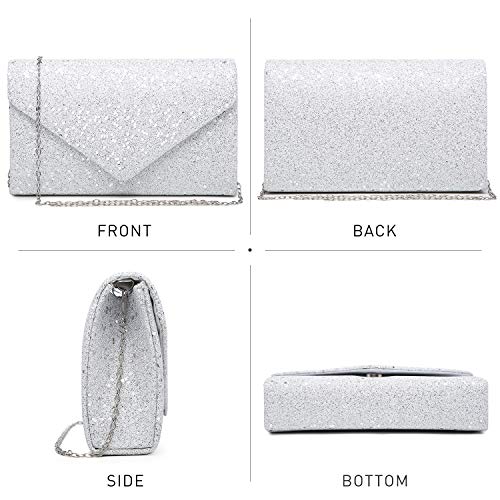 Dasein Women Glistening Evening Clutch Bags Formal Party Clutches Wedding Purses Cocktail Prom Clutches White Silver Hardware