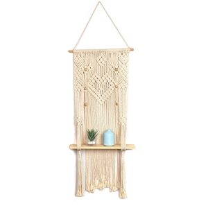 eiyye macrame shelf floating wood shelf supporter handmade cotton tapestry hanging home deco14.6×35.4inch