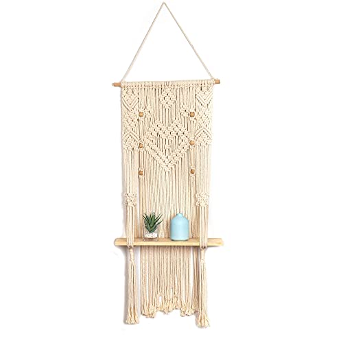 Eiyye Macrame Shelf Floating Wood Shelf Supporter Handmade Cotton Tapestry Hanging Home Deco14.6x35.4inch