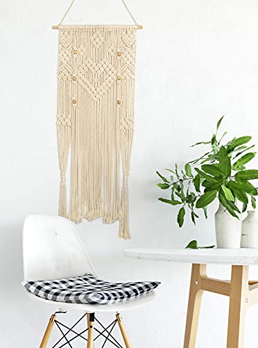 Eiyye Macrame Shelf Floating Wood Shelf Supporter Handmade Cotton Tapestry Hanging Home Deco14.6x35.4inch