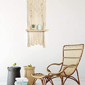 Eiyye Macrame Shelf Floating Wood Shelf Supporter Handmade Cotton Tapestry Hanging Home Deco14.6x35.4inch