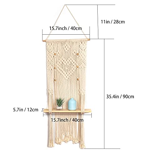 Eiyye Macrame Shelf Floating Wood Shelf Supporter Handmade Cotton Tapestry Hanging Home Deco14.6x35.4inch