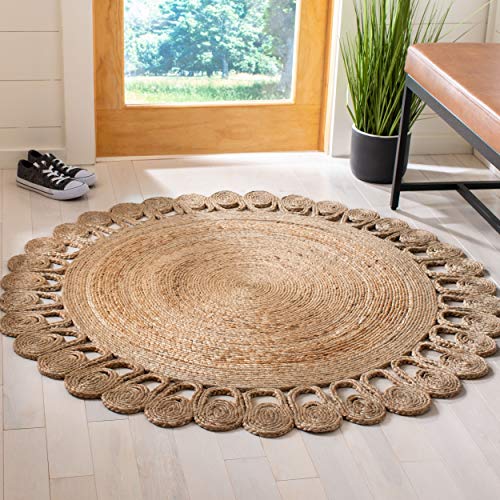 SAFAVIEH Natural Fiber Round Collection 3' Round Natural NFB252A Handmade Boho Country Charm Jute Area Rug