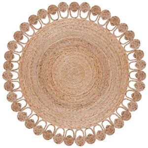 SAFAVIEH Natural Fiber Round Collection 3' Round Natural NFB252A Handmade Boho Country Charm Jute Area Rug