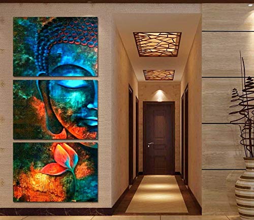 Framed 3pcs Abstract blue Buddha Modern home decor Canvas Print Painting Wall Art Picture For Living Room decor picture PT1056,50x70cmx3pcs,Framed