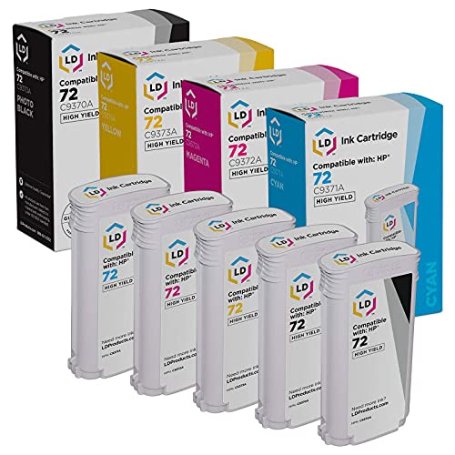 LD Products Compatible Replacements for HP 72 Ink Cartridge High Yield (2 Photo Black, 1 Cyan, 1 Magenta, 1 Yellow, 5-Pack) DesignJet T1100, T1120, T1200, T610, T620, T770, T1100ps, T1120 SD-MFP