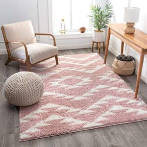 well woven tribal diamond medallion blush pink soft shag area rug 5×7 (5’3″x7’3″)