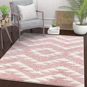 Well Woven Tribal Diamond Medallion Blush Pink Soft Shag Area Rug 5x7 (5'3"x7'3")