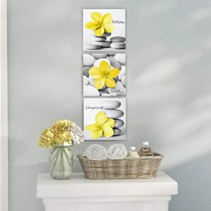 Genius Decor-Modern Yellow Gray Bathroom Wall Art Decor Zen Flowers Pictures Canvas Print Relax Soak Unwind Set of 3 (Yellow Gray)