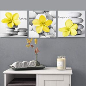 Genius Decor-Modern Yellow Gray Bathroom Wall Art Decor Zen Flowers Pictures Canvas Print Relax Soak Unwind Set of 3 (Yellow Gray)