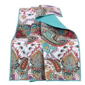 greenland home nirvana 100% cotton quilted throw blanket, teal