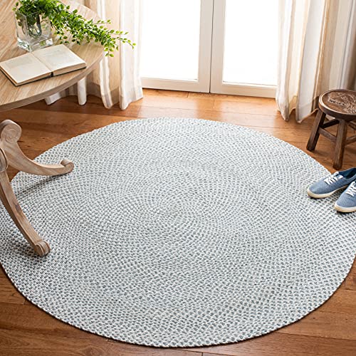 SAFAVIEH Braided Collection 5' Round Silver / Ivory BRD801G Handmade Country Cottage Reversible Area Rug