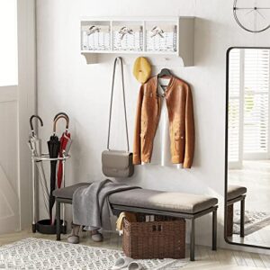 HOMCOM 32" Coat Rack Wall Mounted with Shelf, Rustic Entryway Storage Organizer with 3 Hooks 3 Baskets for Hats - Antique White