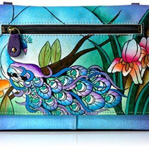 Anna by Anuschka Women’s Hand-Painted Genuine Leather Organizer Wallet On a String - Midnight Peacock