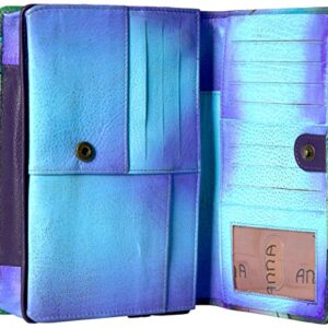 Anna by Anuschka Women’s Hand-Painted Genuine Leather Organizer Wallet On a String - Midnight Peacock