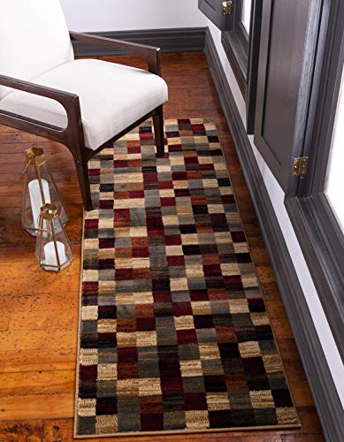 Unique Loom Barista Collection Modern, Rustic, Geometric, Squares, Urban, Warm Colors Area Rug, 2' 2" x 6' 0", Multi/Beige