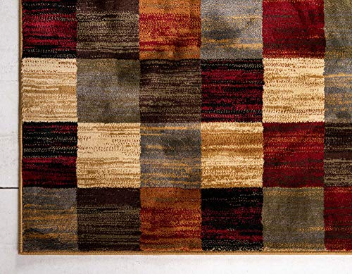 Unique Loom Barista Collection Modern, Rustic, Geometric, Squares, Urban, Warm Colors Area Rug, 2' 2" x 6' 0", Multi/Beige