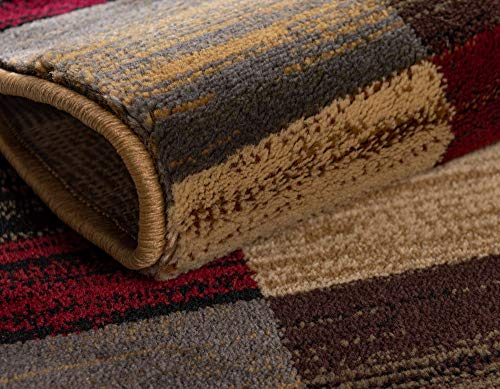 Unique Loom Barista Collection Modern, Rustic, Geometric, Squares, Urban, Warm Colors Area Rug, 2' 2" x 6' 0", Multi/Beige