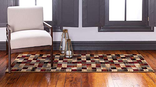 Unique Loom Barista Collection Modern, Rustic, Geometric, Squares, Urban, Warm Colors Area Rug, 2' 2" x 6' 0", Multi/Beige