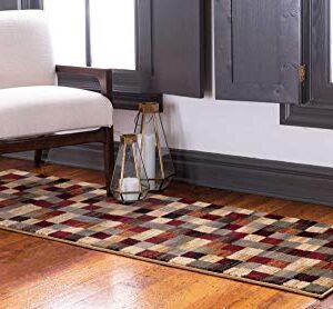 Unique Loom Barista Collection Modern, Rustic, Geometric, Squares, Urban, Warm Colors Area Rug, 2' 2" x 6' 0", Multi/Beige