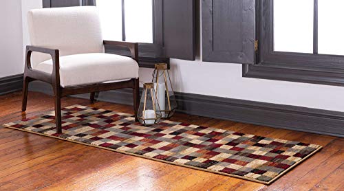 Unique Loom Barista Collection Modern, Rustic, Geometric, Squares, Urban, Warm Colors Area Rug, 2' 2" x 6' 0", Multi/Beige