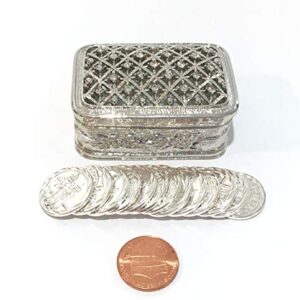 Rectangular Silver Rhinestones Wedding Arras Box & Unity Coins Arras de boda