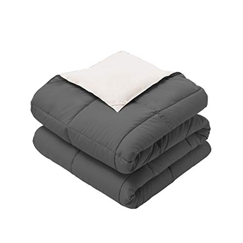 Royal Hotel Bedding Reversible Throw Blanket, Hypoallergenic, Down Alternative Throw Blanket, Medium Warmth, 50 by 75 Inches, Cream - Charcoal