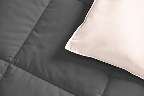 Royal Hotel Bedding Reversible Throw Blanket, Hypoallergenic, Down Alternative Throw Blanket, Medium Warmth, 50 by 75 Inches, Cream - Charcoal