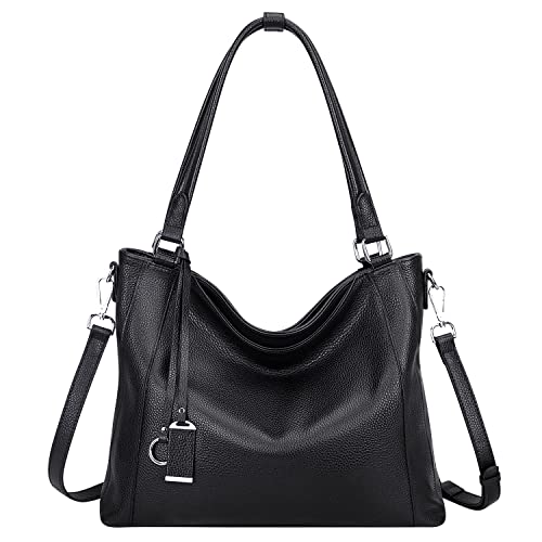 Over Earth Soft Leather Handbags for Women Shoulder Hobo Bag Large Tote Crossbody Bag (O103E Black)