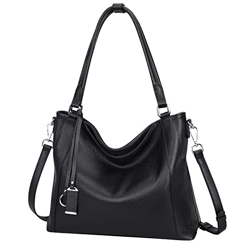 Over Earth Soft Leather Handbags for Women Shoulder Hobo Bag Large Tote Crossbody Bag (O103E Black)