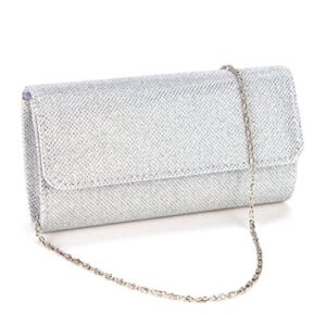 u-story womens evening wedding party small clutch bag prom shoulder chain handbag tote (silver)