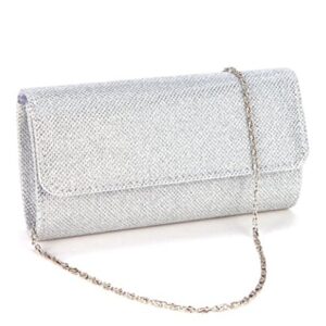 U-Story Womens Evening Wedding Party Small Clutch Bag Prom Shoulder Chain Handbag Tote (Silver)