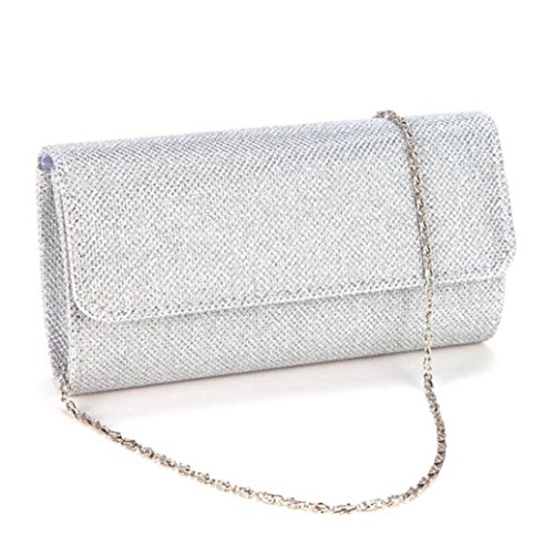 U-Story Womens Evening Wedding Party Small Clutch Bag Prom Shoulder Chain Handbag Tote (Silver)