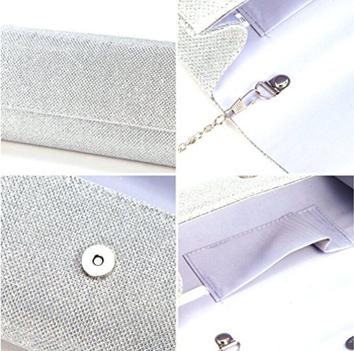 U-Story Womens Evening Wedding Party Small Clutch Bag Prom Shoulder Chain Handbag Tote (Silver)