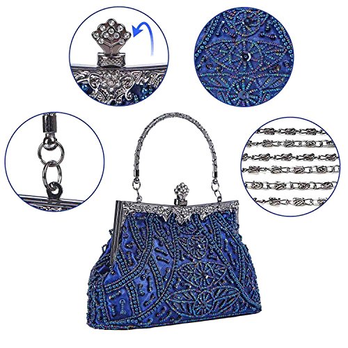 KISSCHIC Clutch Purses for Women Vintage Beaded Clutches Purses Evening Handbags for Wedding Party (Navy Blue)