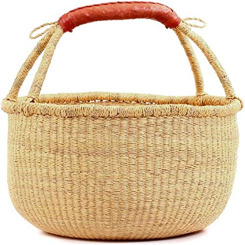 Fair Trade Ghana Bolga African Dye-Free Fully Shaped Market Basket 14-16" Across, 20267, Made in Bolga, Ghana, West Africa Exclusively for: Fair Trade Gifts and Home Decor