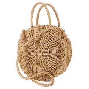 Gets Straw Beach Bag for Women Handmade Weave Straw Handbag Round Summer Shoulder Bag (2 Coffee Color)