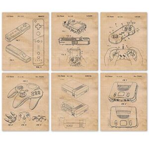 vintage video games console controller patent prints, 6 (8×10) unframed photos, wall art decor gifts under 25 for home office garage man cave shop college student teacher comic-con movies gaming fan