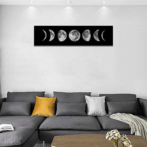 OCIOLI Moon Phase Wall Art Painting, Black and White Moon Canvas Print Poster Wall Art Decoration for Bedroom Living room Office Decoration(UNFRAMED,Black)