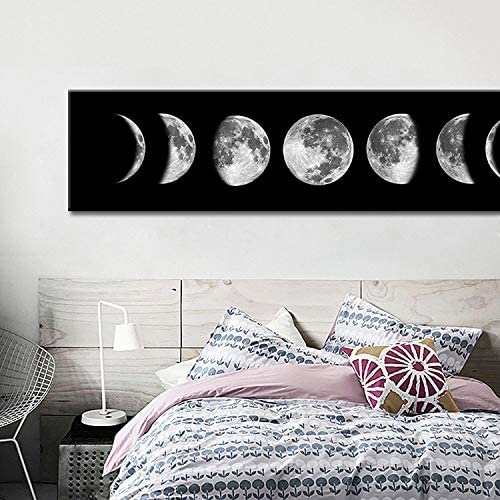 OCIOLI Moon Phase Wall Art Painting, Black and White Moon Canvas Print Poster Wall Art Decoration for Bedroom Living room Office Decoration(UNFRAMED,Black)