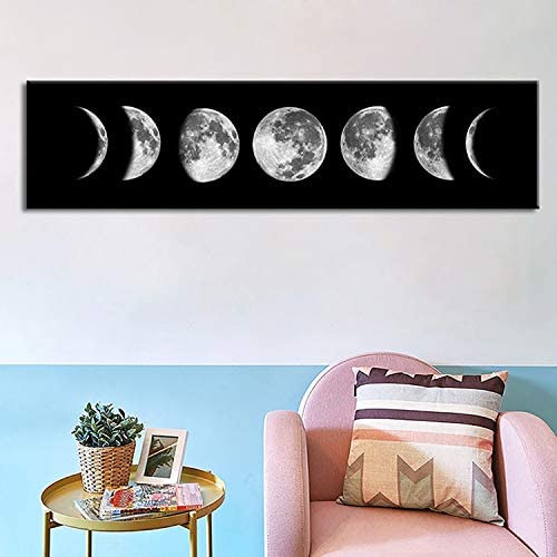 OCIOLI Moon Phase Wall Art Painting, Black and White Moon Canvas Print Poster Wall Art Decoration for Bedroom Living room Office Decoration(UNFRAMED,Black)