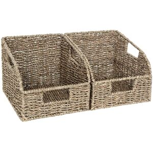 storageworks seagrass wicker baskets with built-in handles, hand woven baskets for organizing, 2-pack