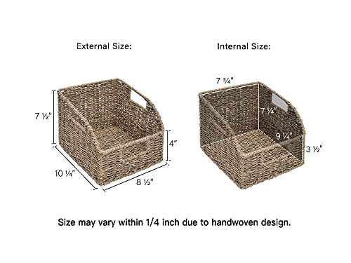 StorageWorks Seagrass Wicker Baskets with Built-in Handles, Hand Woven Baskets for Organizing, 2-Pack