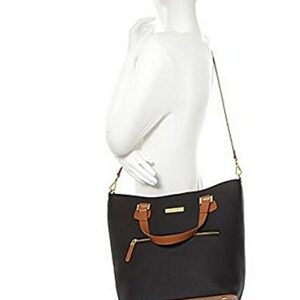 JOY & IMAN Alexandria Leather Tote Crossbody Zip Pockets Cognac NEW 539-083