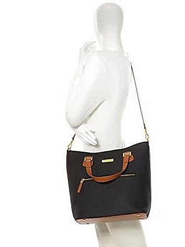 JOY & IMAN Alexandria Leather Tote Crossbody Zip Pockets Cognac NEW 539-083