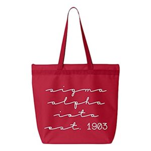 sigma alpha iota new script established tote bag red