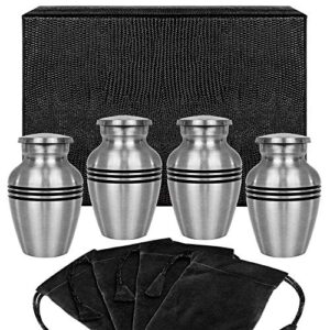 trupoint set of 4 small urns for human ashes adult male or female – holds 0.75 lbs. per mini urn, 2.75″ x 1.75″ mini cremation urns, keepsake burial urns with case & bags – pewter