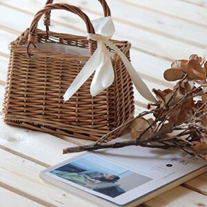 QTMY Bow Rattan Woven Bag Straw Bags Top Handle Wicker Baskets Handbags Boho Style Beach Bag Flower Basket