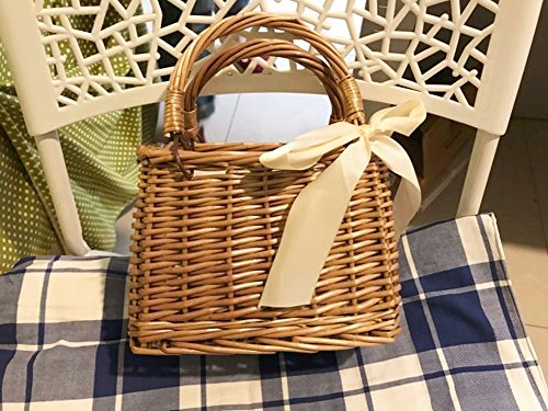 QTMY Bow Rattan Woven Bag Straw Bags Top Handle Wicker Baskets Handbags Boho Style Beach Bag Flower Basket